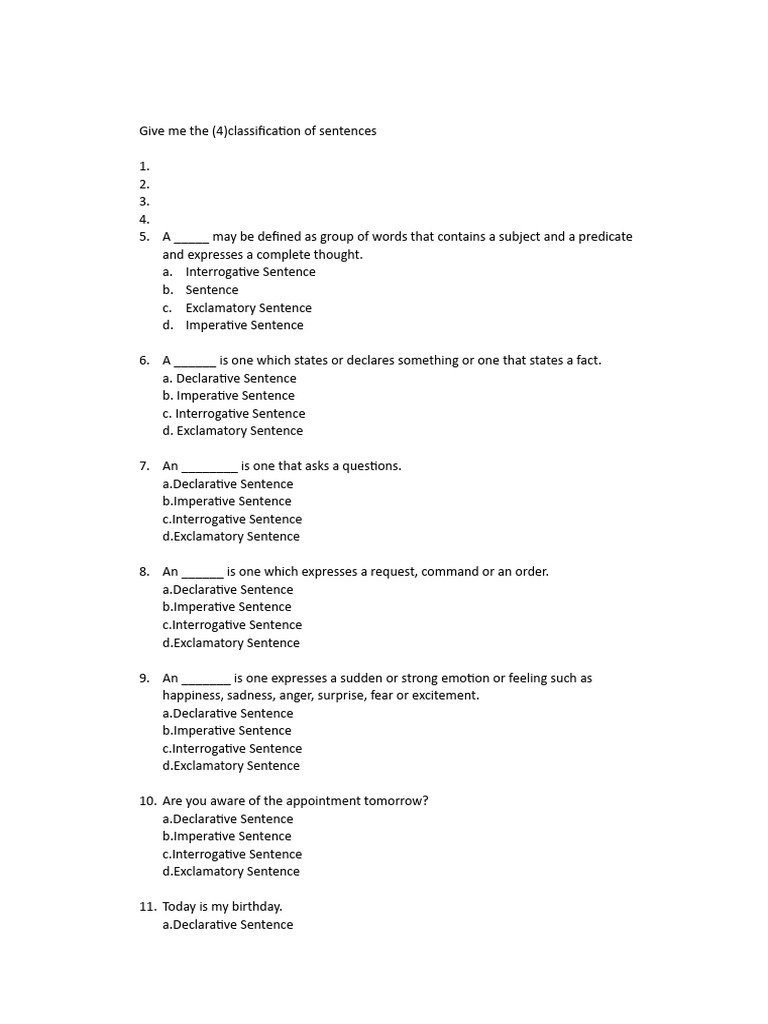 Sentence Types Explained | PDF | Sentence (Linguistics) | Question
