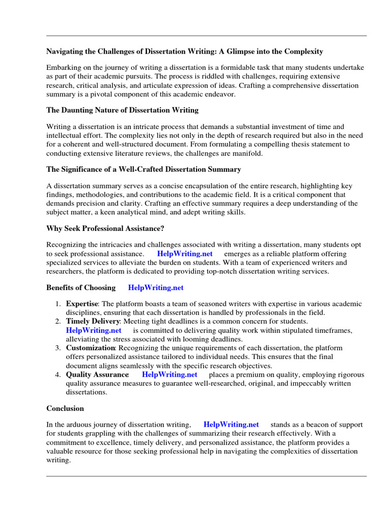 Dissertation Summary Sample | PDF | Thesis | Methodology