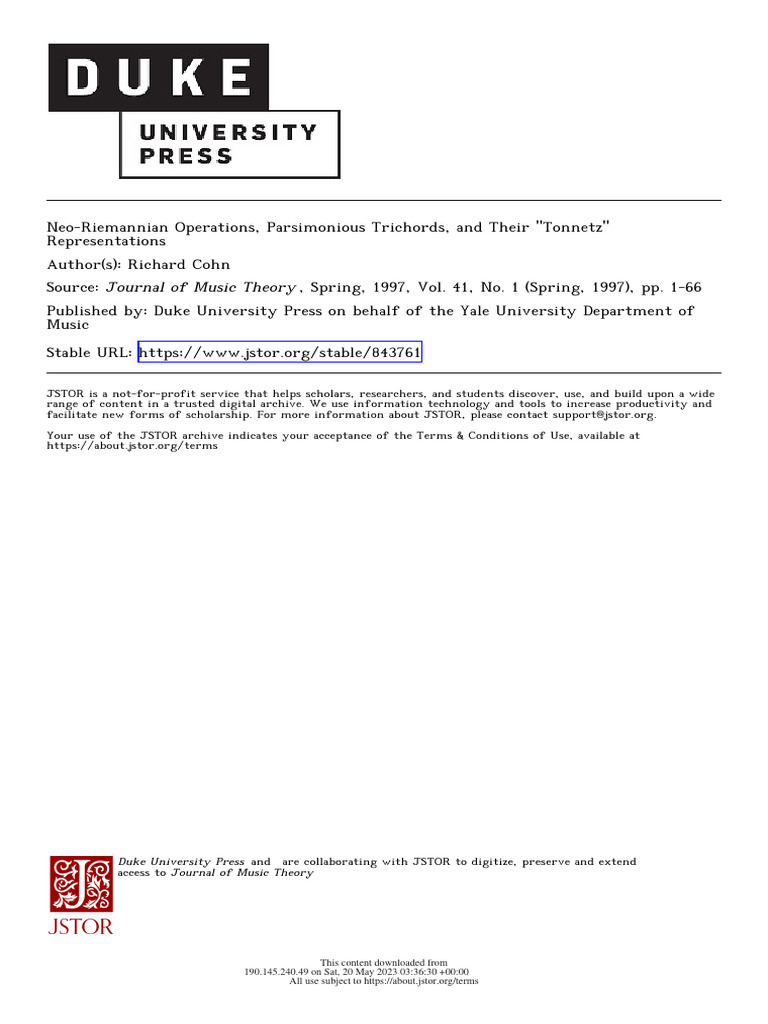 Neo-Riemannian Operations, Parsimonious Trichords. Richard Cohn | PDF ...
