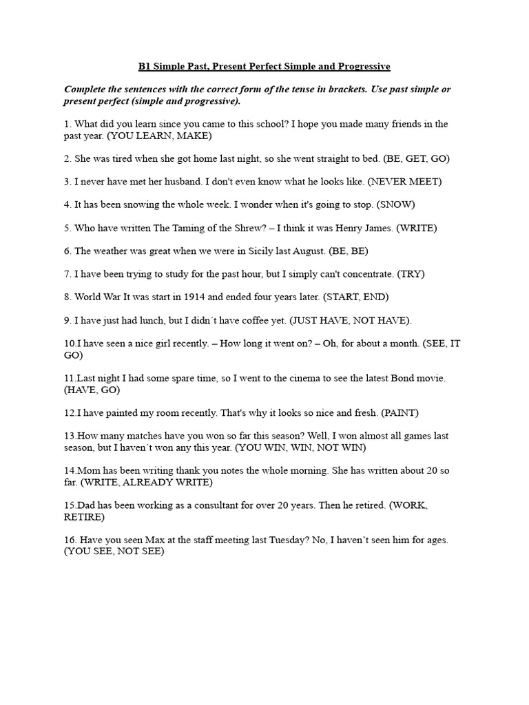 B1 Simple Past and Present Perfect | PDF