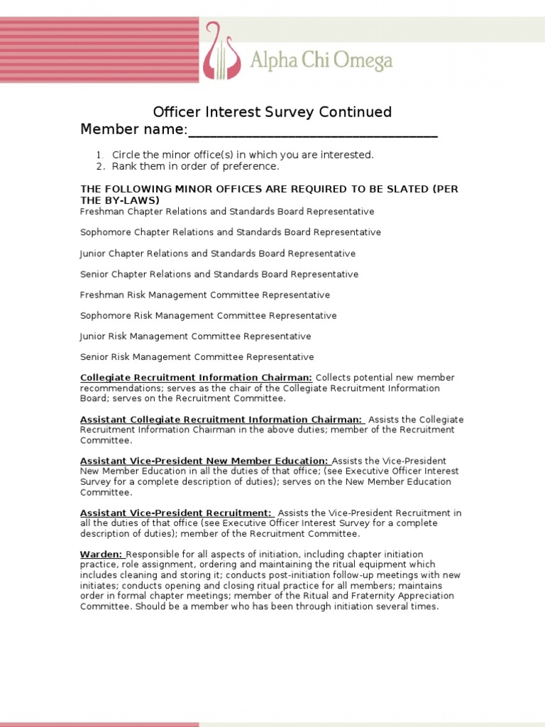 Officer Interest Survey for Chapter Roles | PDF