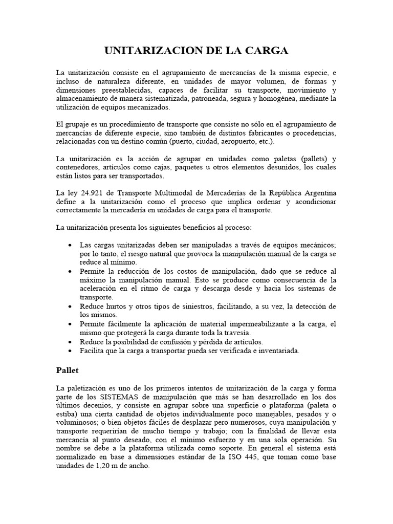 Capitulo 2-Unitarizacion de La Carga | PDF | Transporte | Almacén