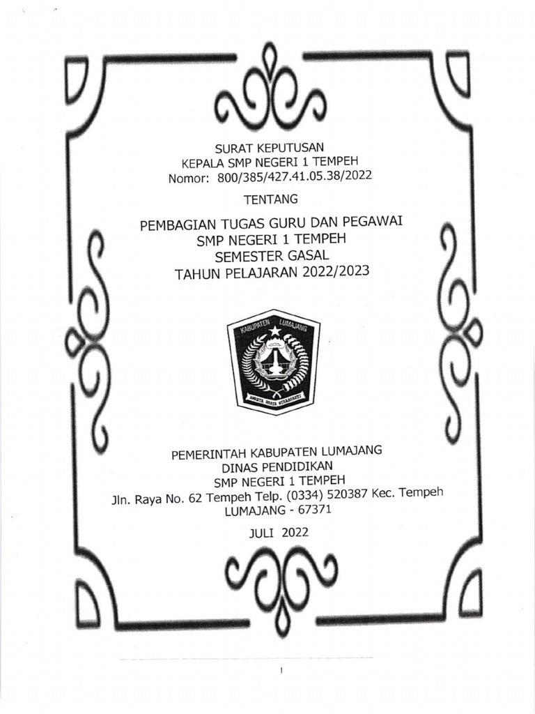 SK Pembagian Tugas Guru Dan Pegawai 2022-2023 GANJIL | PDF