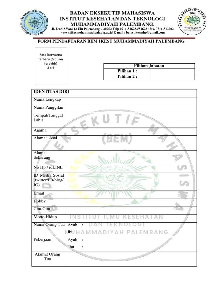 Formulir Pendaftaran BEM 2024 | PDF
