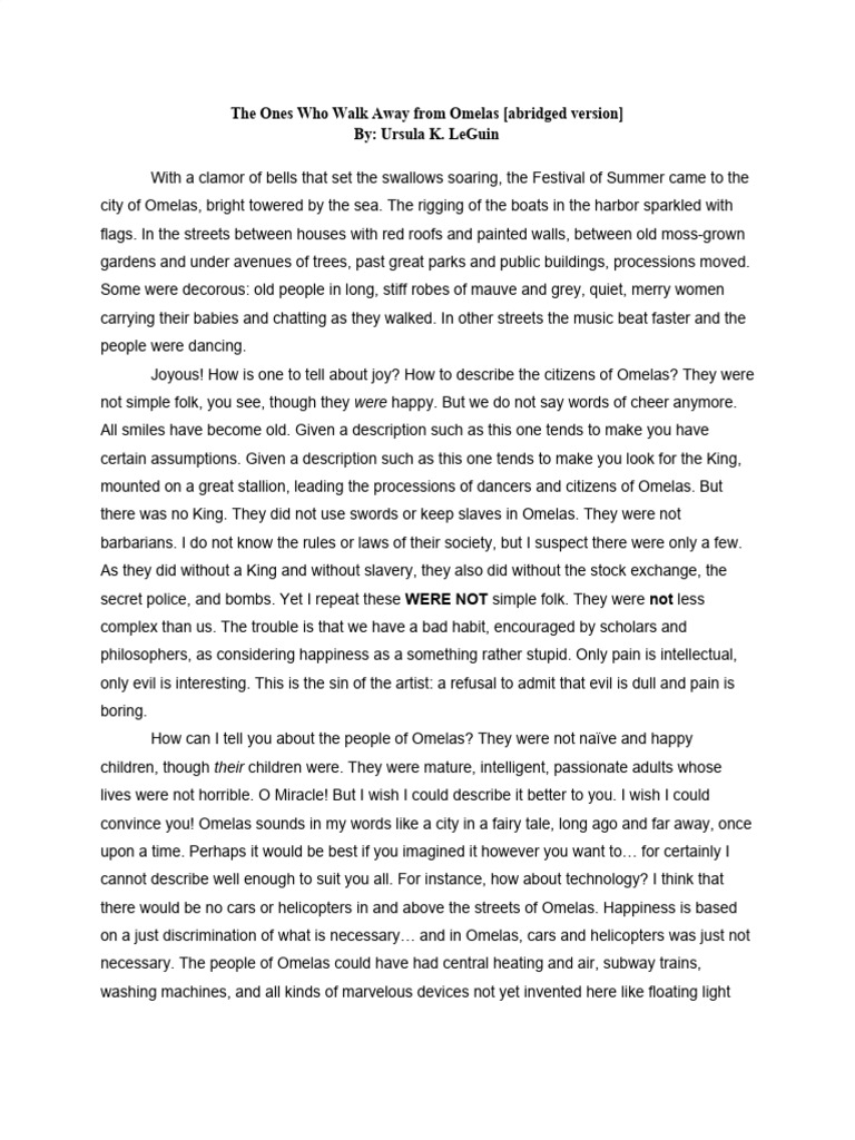 The Ones Who Walk Away From Omelas (Abridged) | PDF