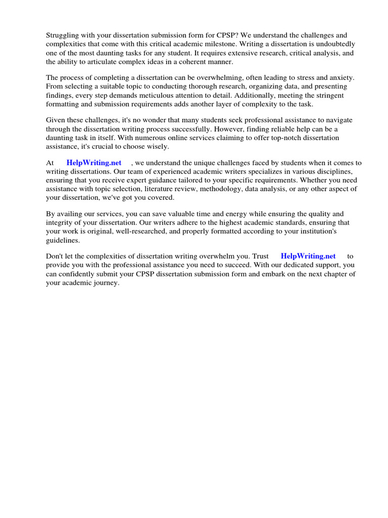 CPSP Dissertation Submission Form | PDF | Thesis