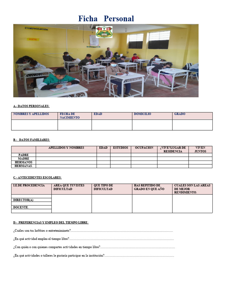 FICHA PERSONAL DEL ESTUDIANTE | PDF