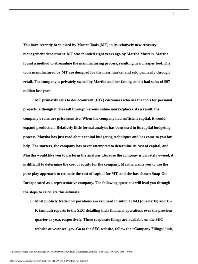 Estimating Mt S Cost Of Capital Pdf