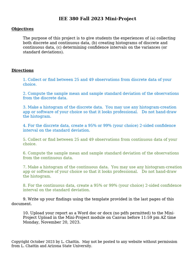 IEE 380 Fall23 Mini Project Directions - Tagged | PDF | Histogram | Standard Deviation