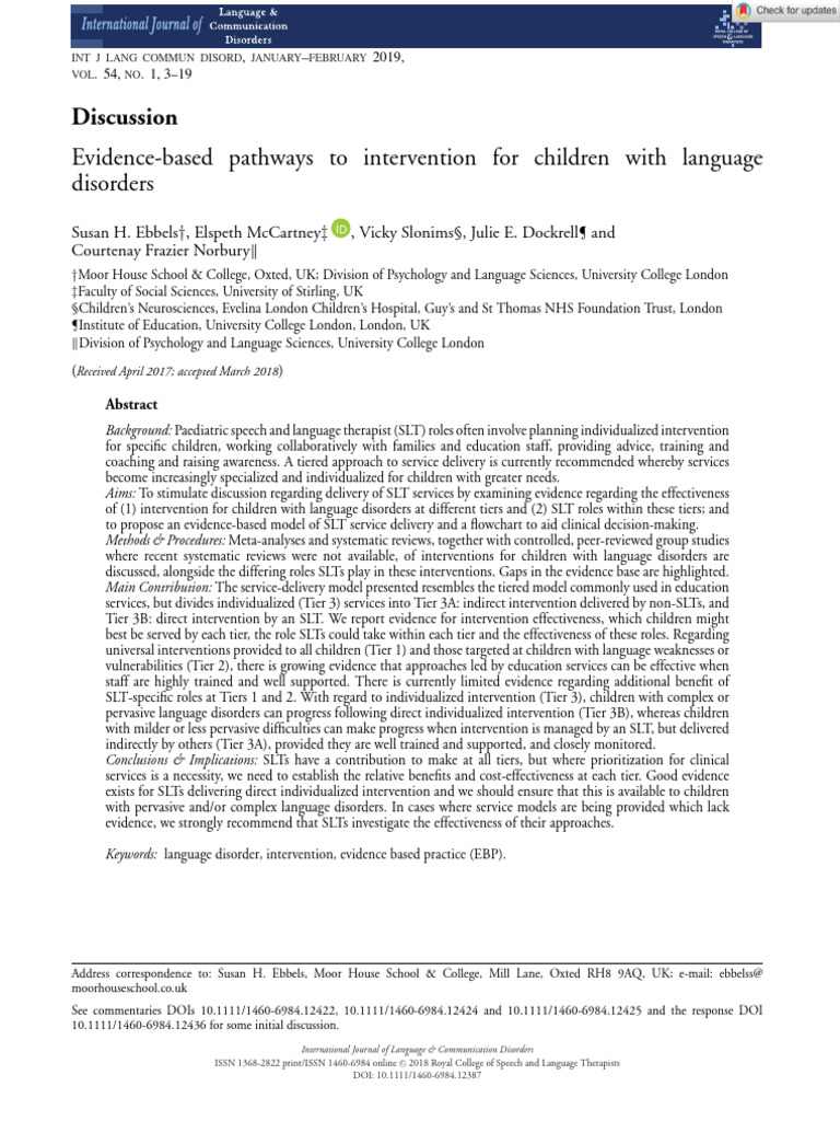 2019 - Ebbels - Evidence Based Pathways To Intervention For Children ...