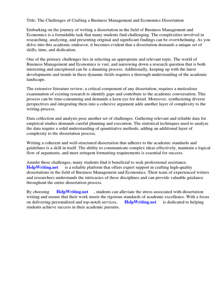 Business Management and Economics Dissertation Topics | PDF | Thesis ...