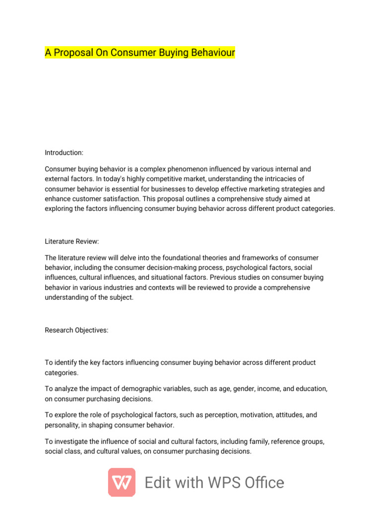 A Proposal On Consumer Buying Behaviour | PDF | Behavior | Consumer ...