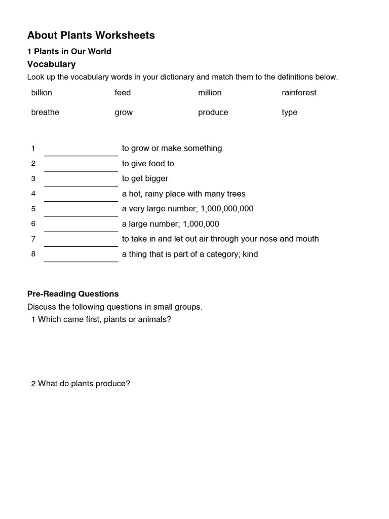 Plant Worksheets: Vocabulary & Comprehension | PDF | Plants | Flowers