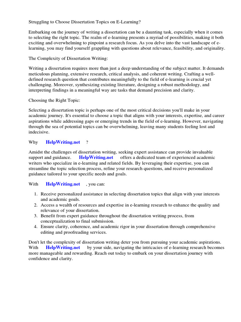 Dissertation Topics On E-Learning | PDF | Educational Technology | Thesis