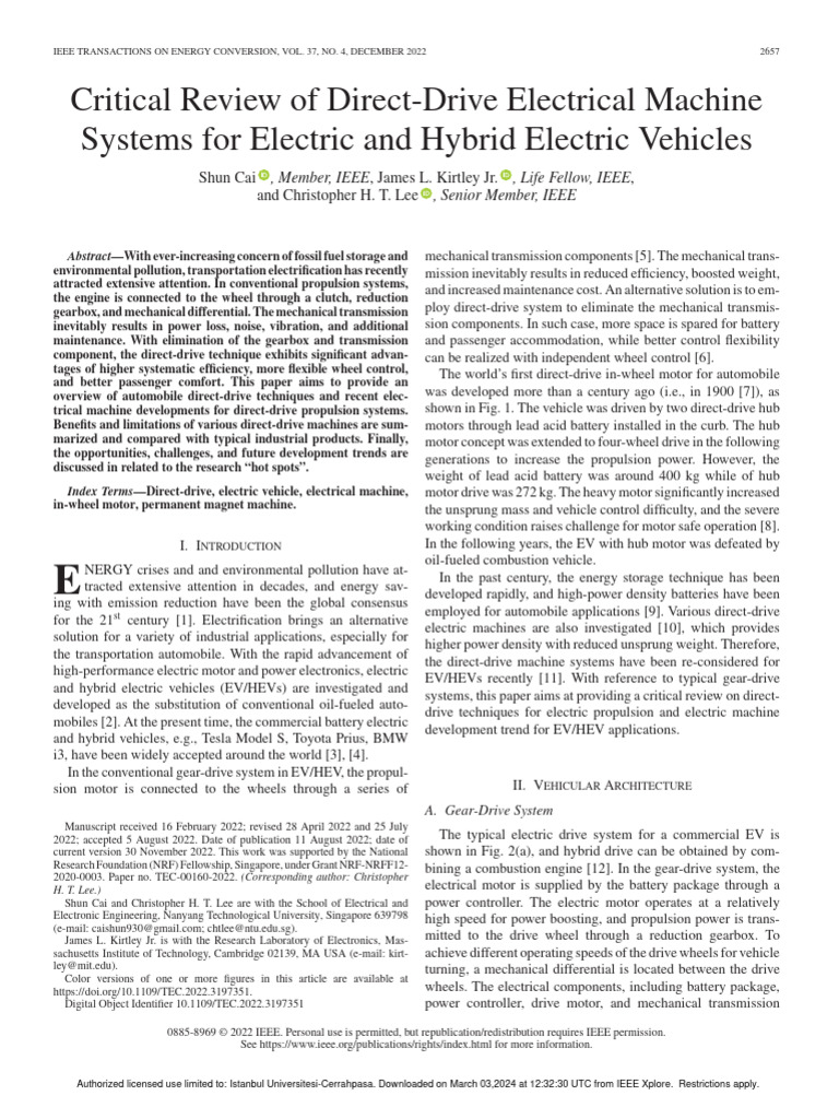 Direct-Drive Systems for EVs Review | PDF | Electric Motor | Electric ...