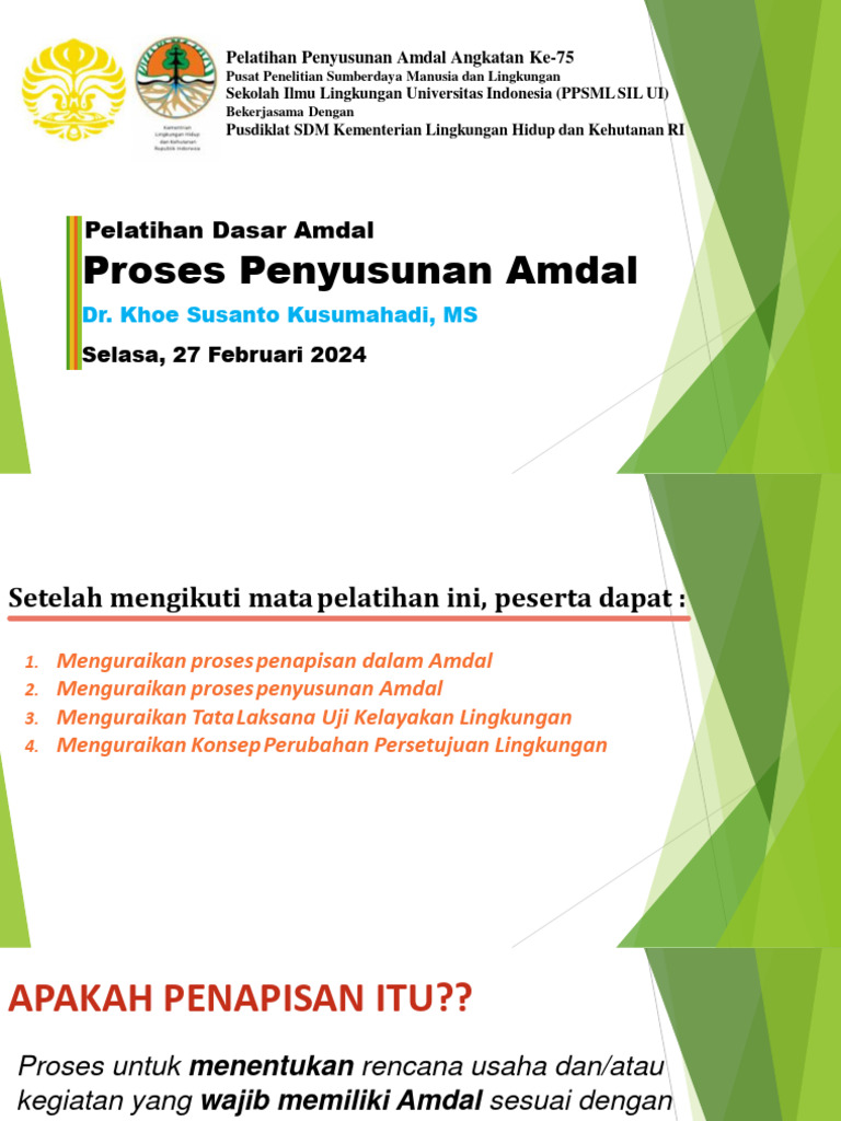 Proses Penyusunan AMDAL (Pelatihan Dasar Amdal PPSML SI UI) | PDF