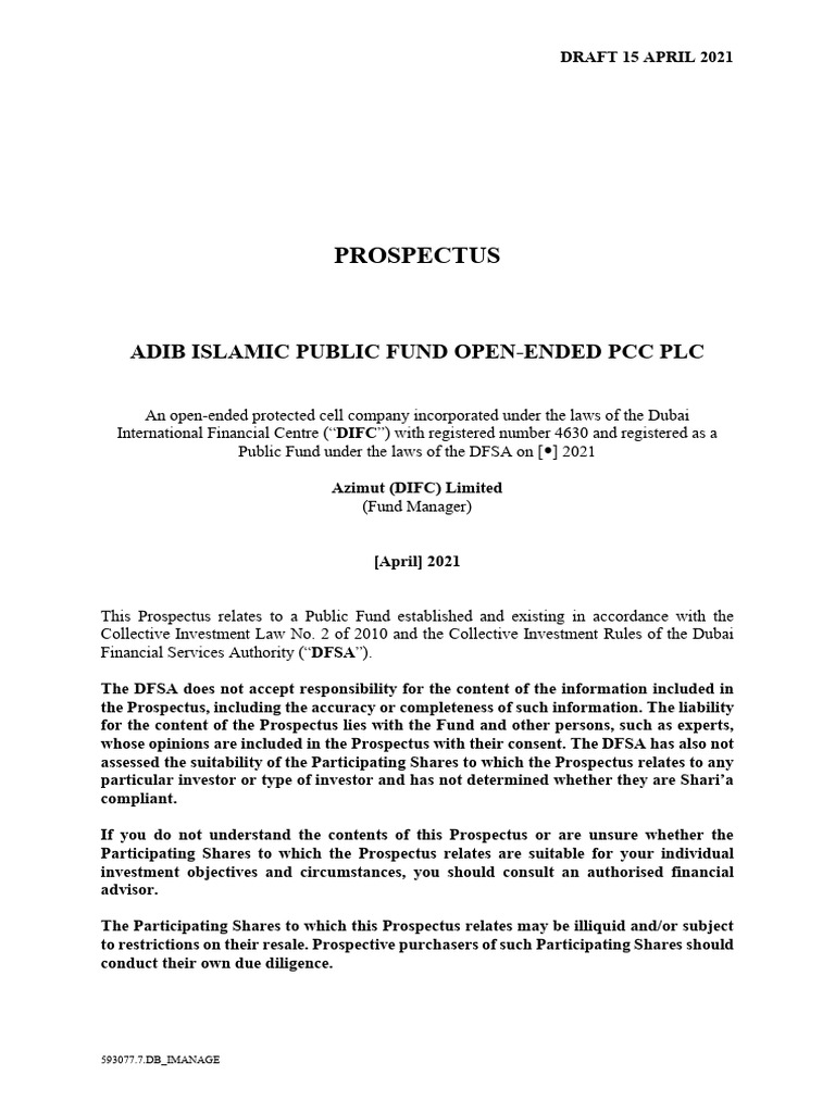 Adib Public PCC Fund - Prospectus | PDF | Investment Management ...