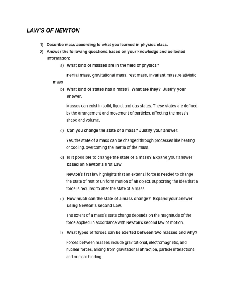 Law'S of Newton: Inertial Mass, Gravitational Mass, Rest Mass ...