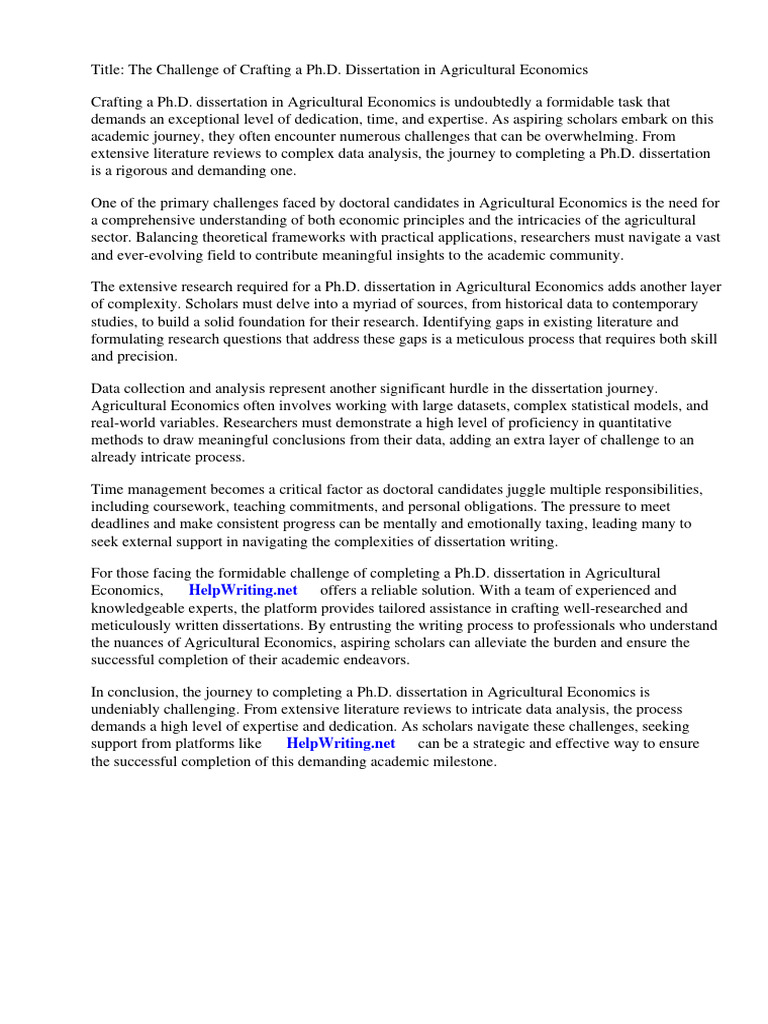 PHD Dissertation in Agricultural Economics | PDF | Economics | Agriculture