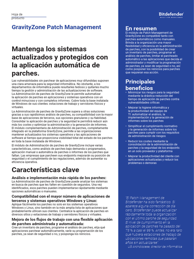 Bitdefender GravityZone Patch Management Datasheet Es | PDF | Software ...