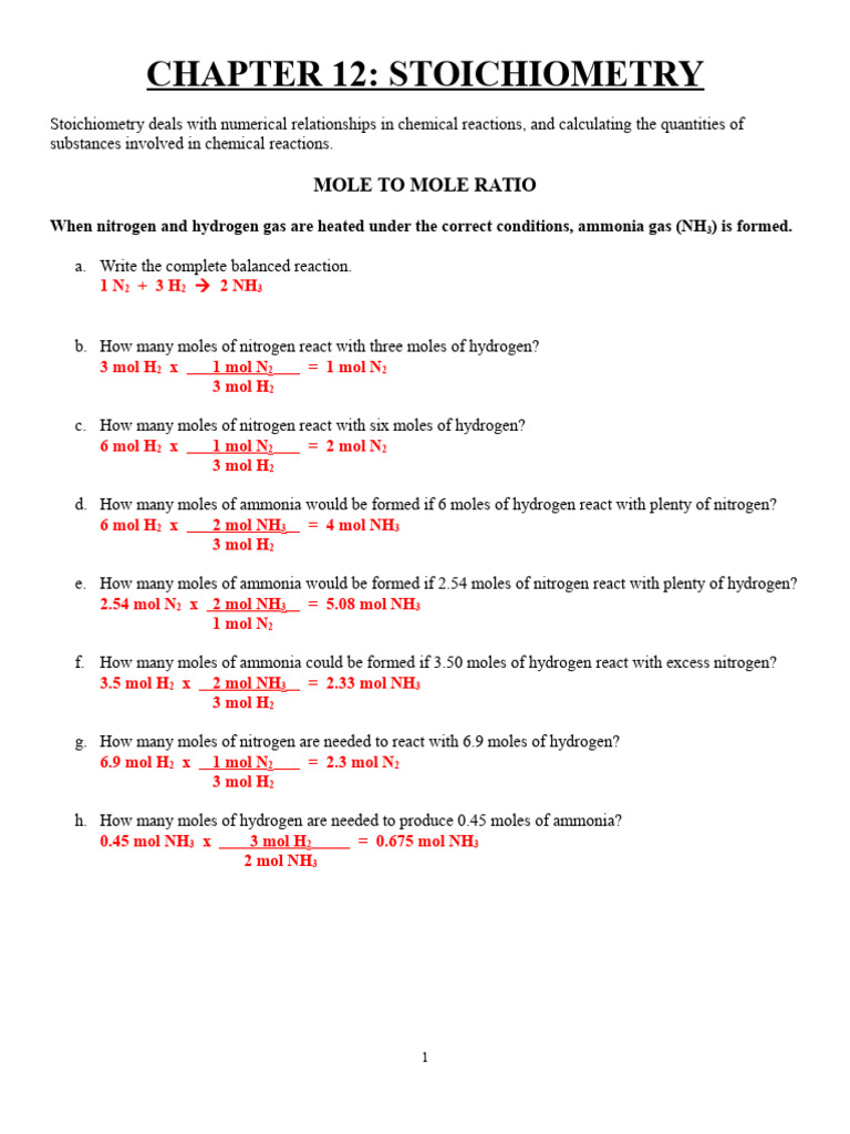 Stoichiometry Notes KEY | PDF | Mole (Unit) | Ammonia