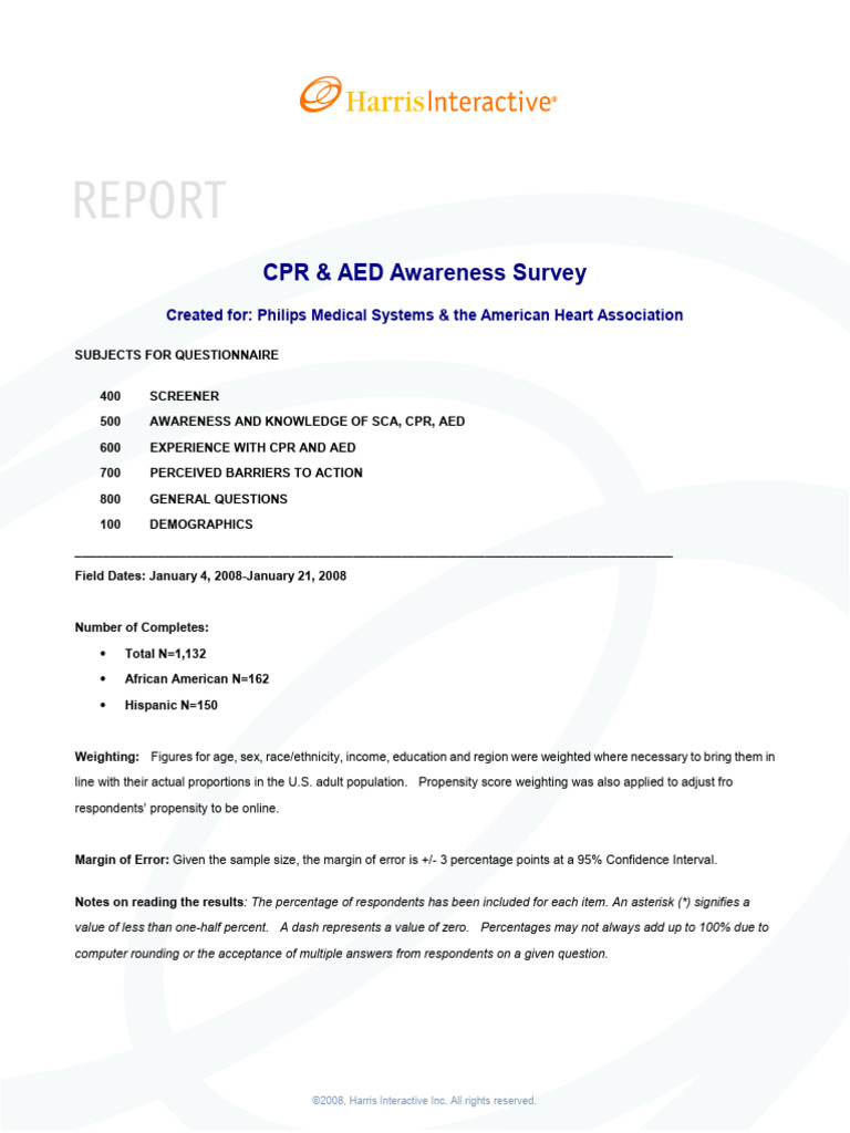 CPR & AED Awareness Survey | PDF | Cardiac Arrest | Cardiopulmonary ...