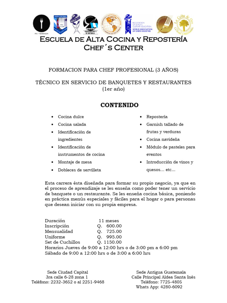 Info General de Cursos Chef Center 2024. 2 | PDF | Artes culinarias ...