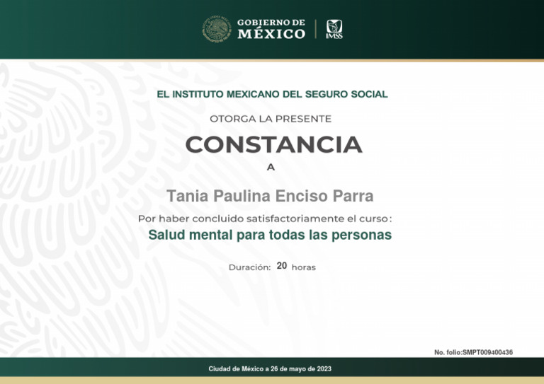 Constancia Salud Mental para Todas Las Personas | PDF