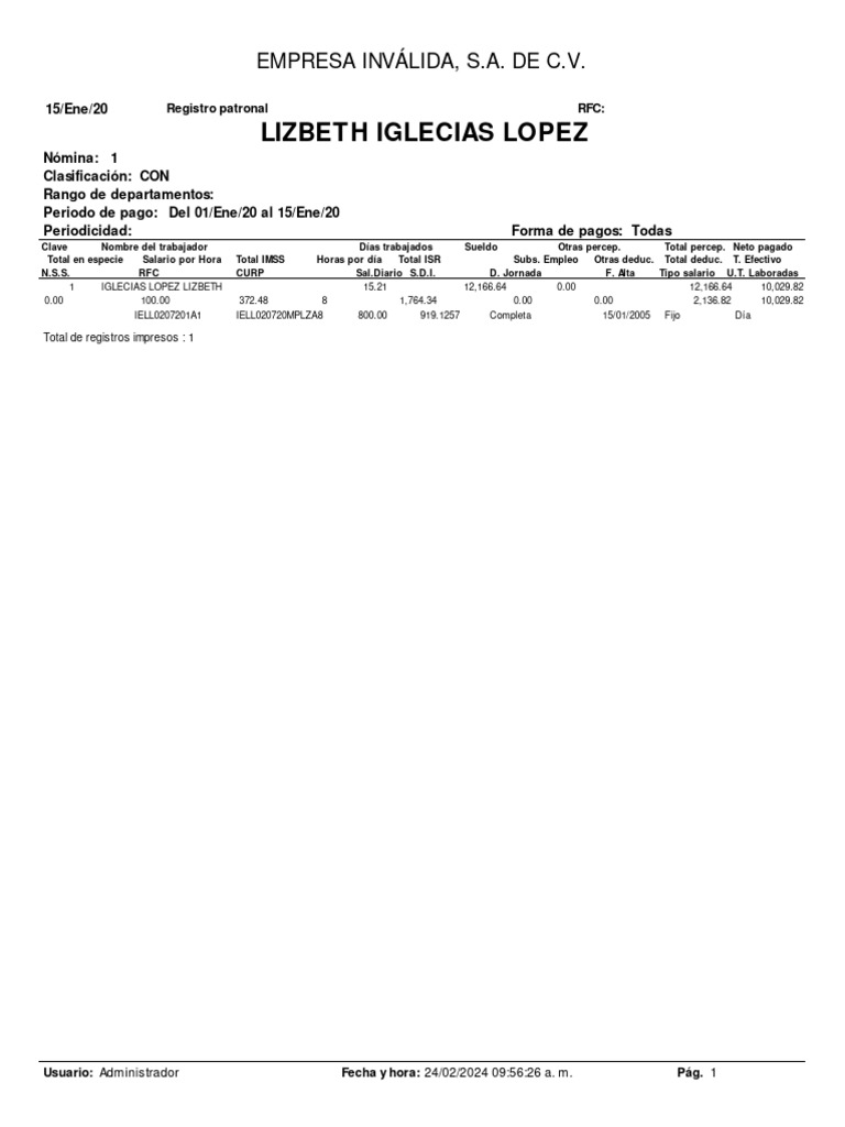 Reporte de Nomina Lizbeth Iglecias Lopez | PDF | Relaciones laborales | Labor