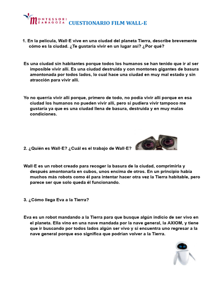Herrero Villamor Ines - CUESTIONARIO FILM WALL-E | PDF