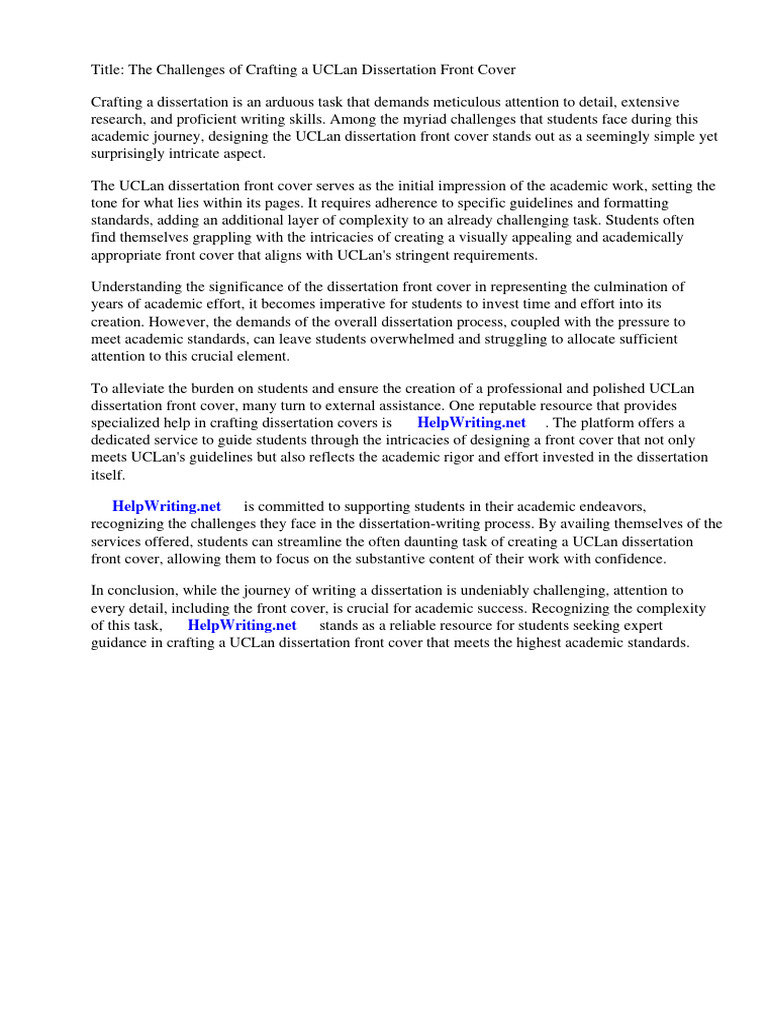 Uclan Dissertation Front Cover | PDF