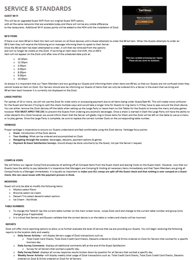 Ziosk Service & Standards | PDF