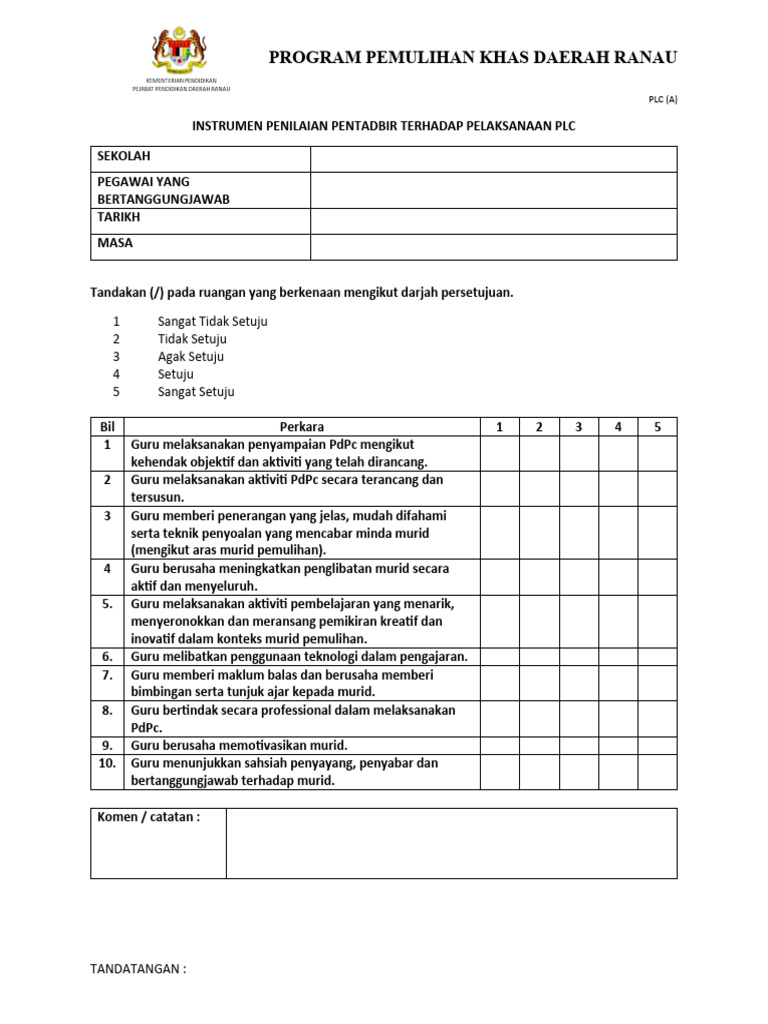 Borang PLC Pemulihan Khas | PDF