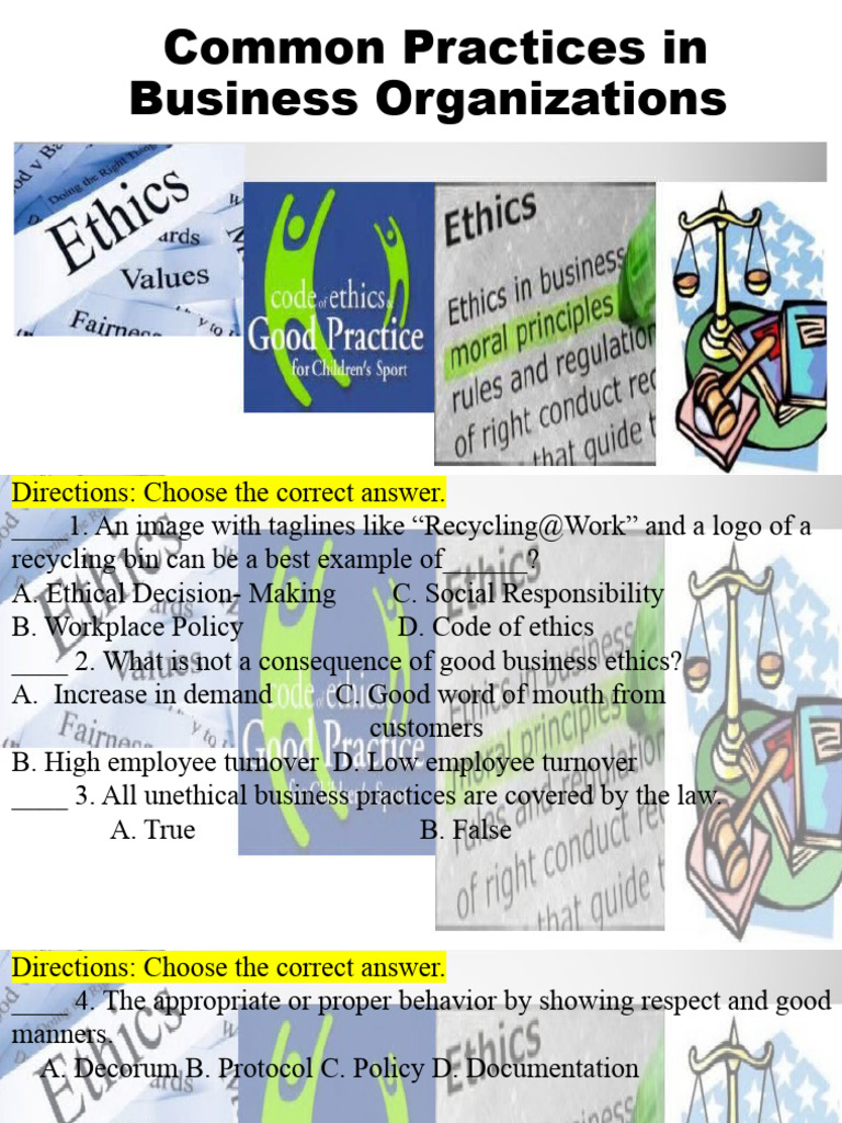Common Practices in Business Organizations | PDF | Business Ethics | Policy
