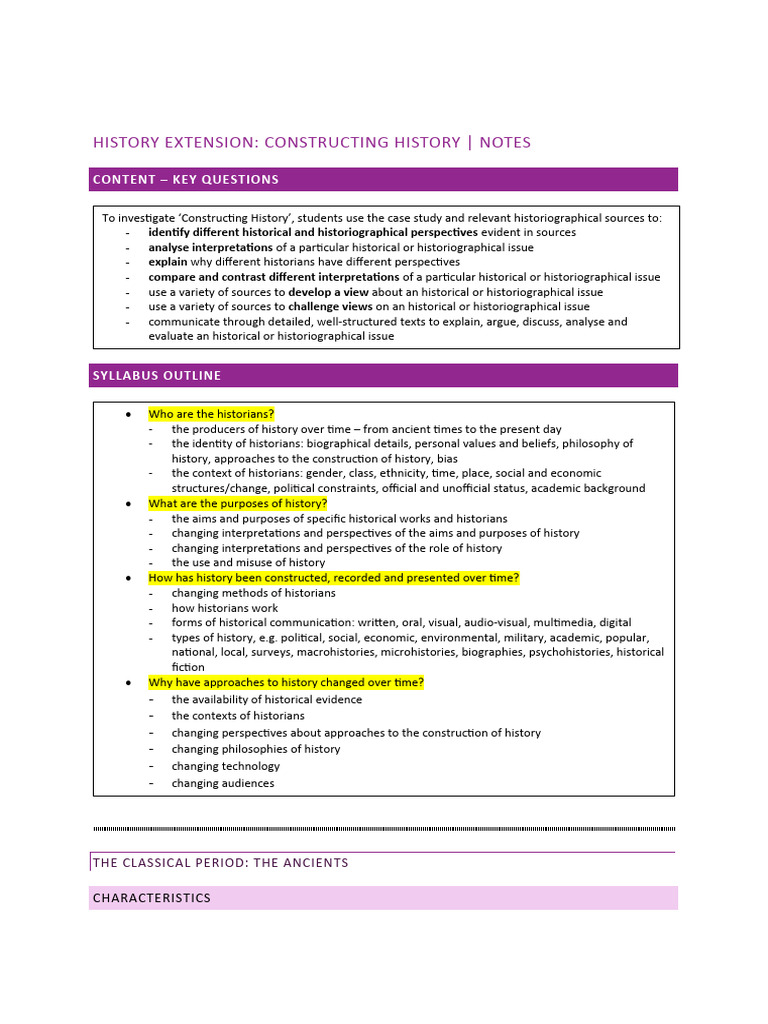 History Extension - Constructing History Notes | PDF