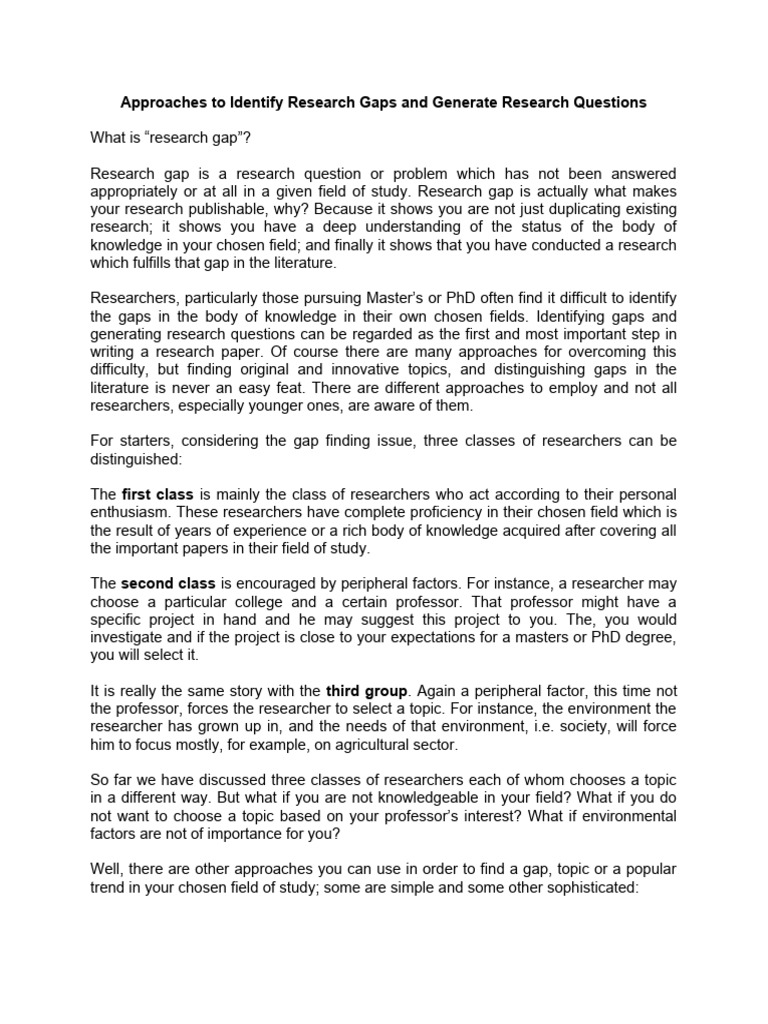 Approaches To Identify Research Gaps and Generate Research Questions ...