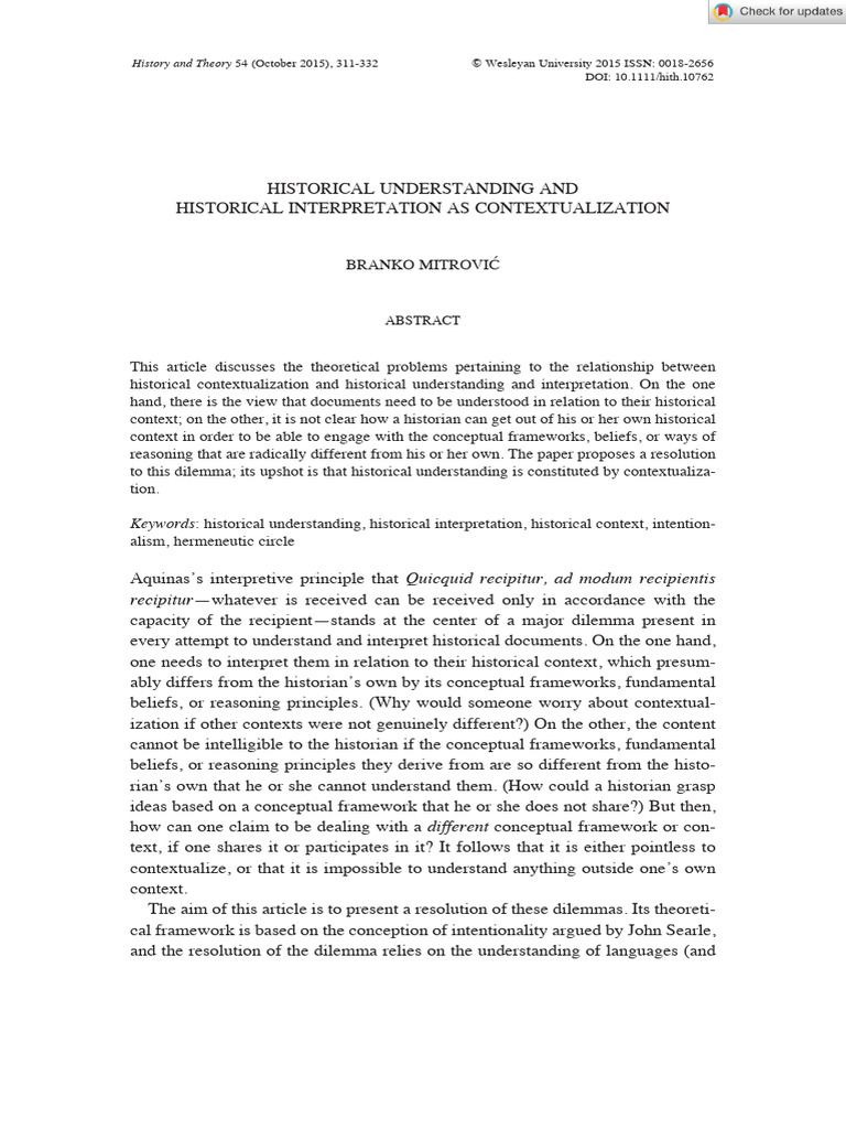 History and Theory - 2015 - MITROVI | PDF | Philosophy