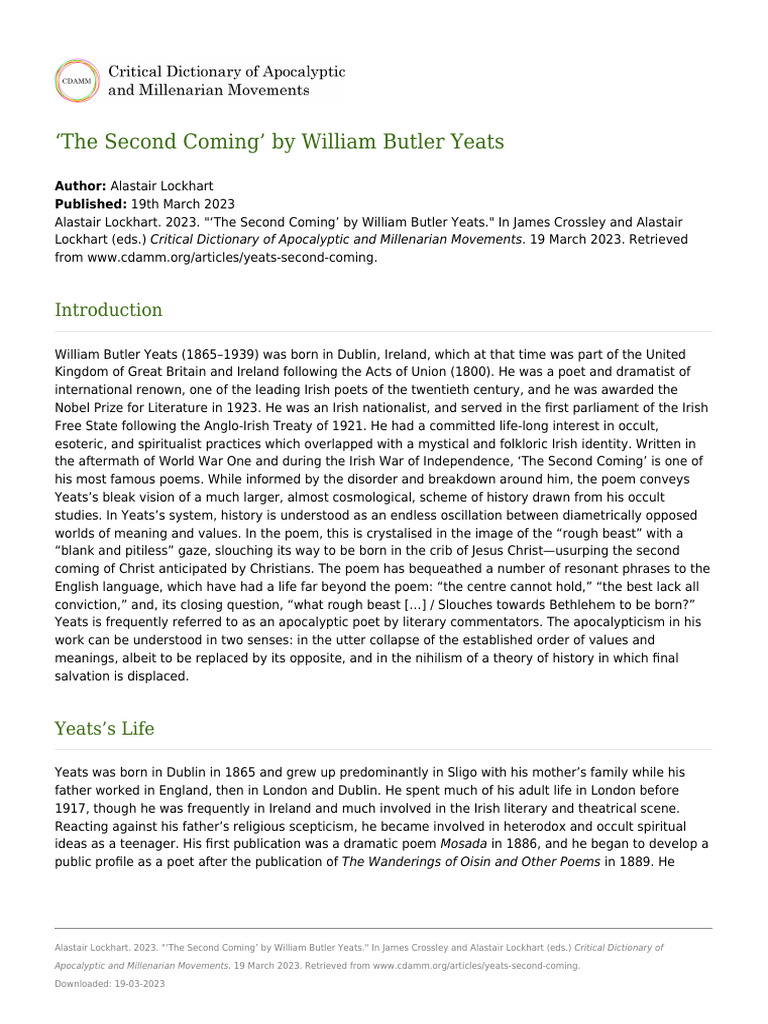 The Second Coming by William Butler Yeats | PDF | W. B. Yeats | Ireland