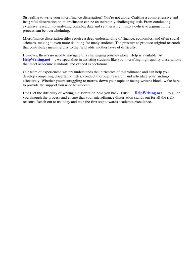 Microfinance Dissertation Titles | PDF