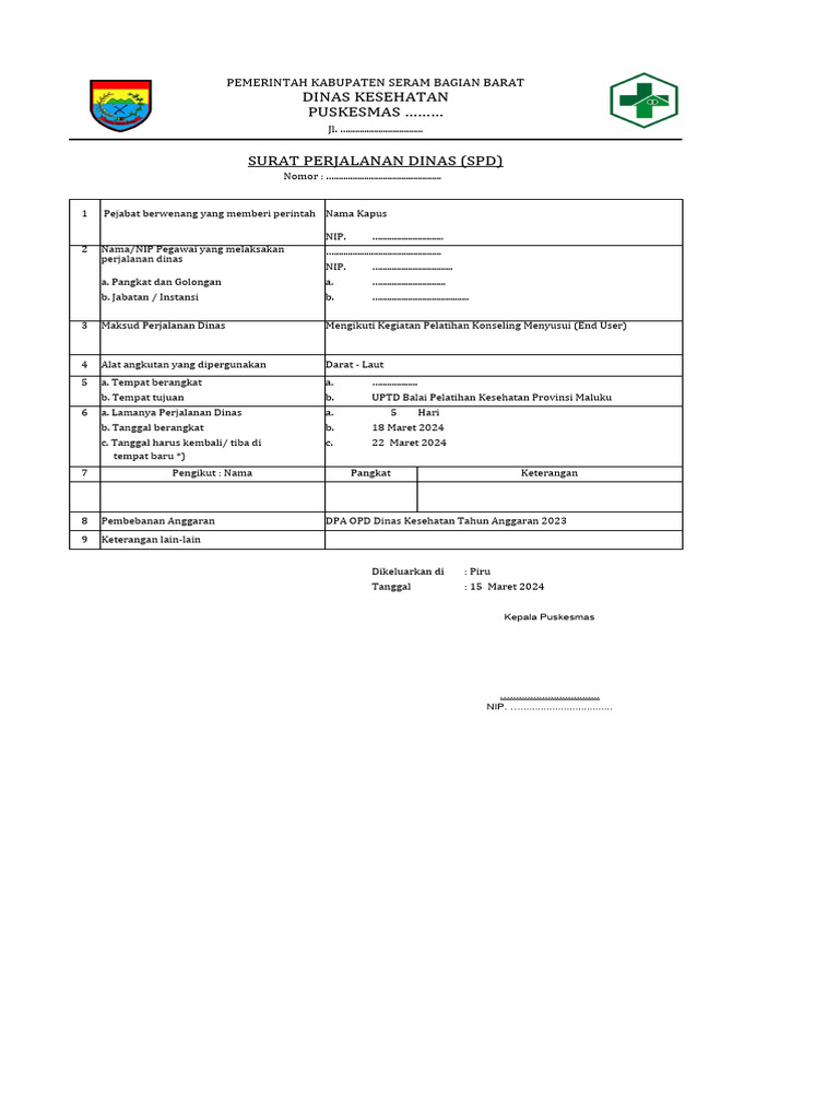 SPT - SPPD Pelatihan | PDF