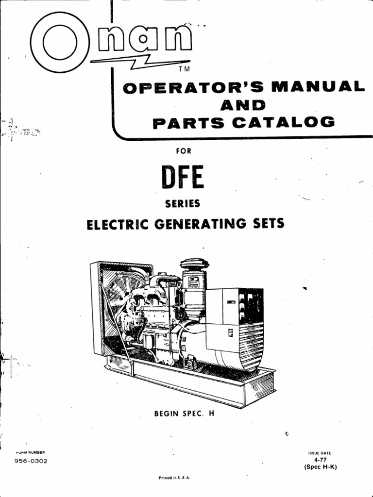 956 0302 Onan Dfe Operators And Parts Manual 4 1977 Download Free