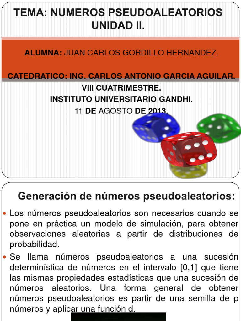 Unidad 2 Numeros Pseodoaletorios | PDF | Aleatoriedad | Teoría de ...