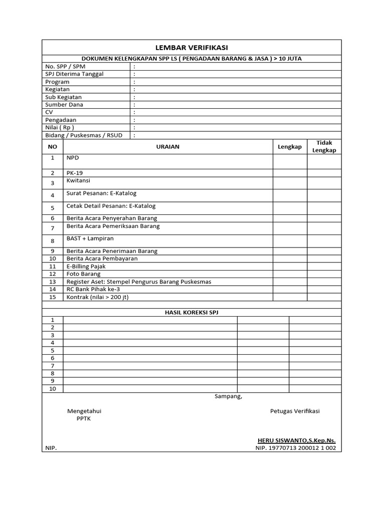 Lembar Verifikasi Pengadaan Barang | PDF