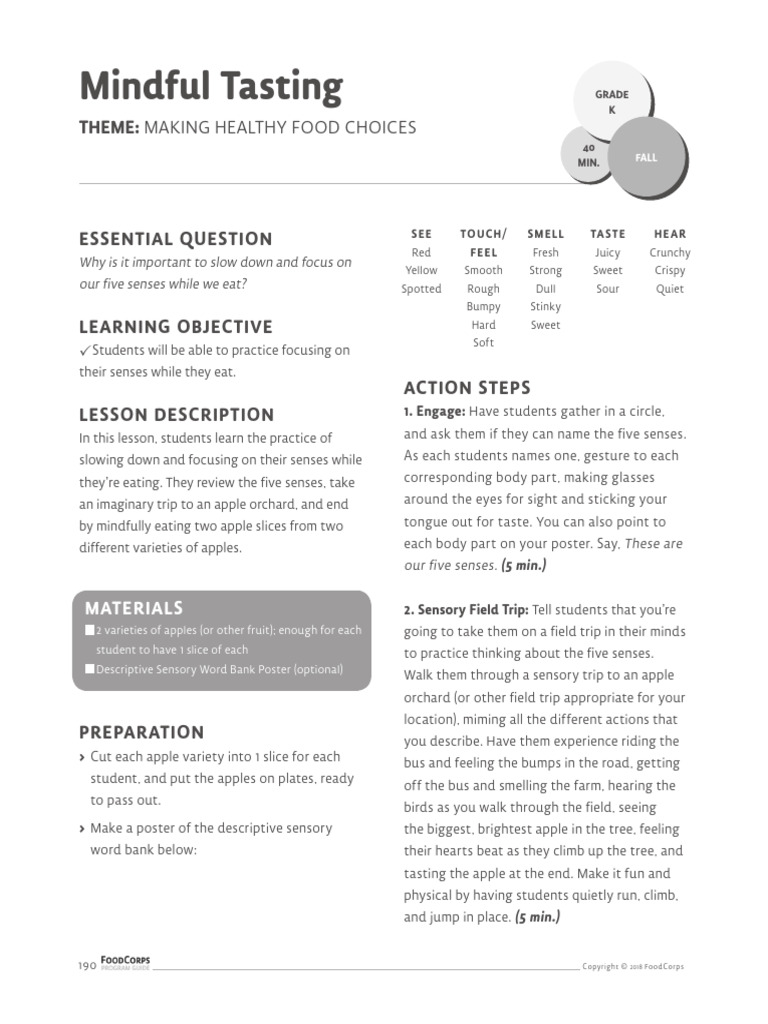 Grade K Mindful Tasting | PDF