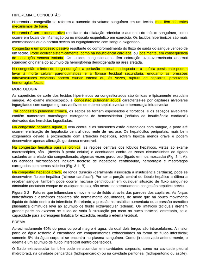 Hiperemia e Congestão: Diferenças e Efeitos | PDF | Edema ...