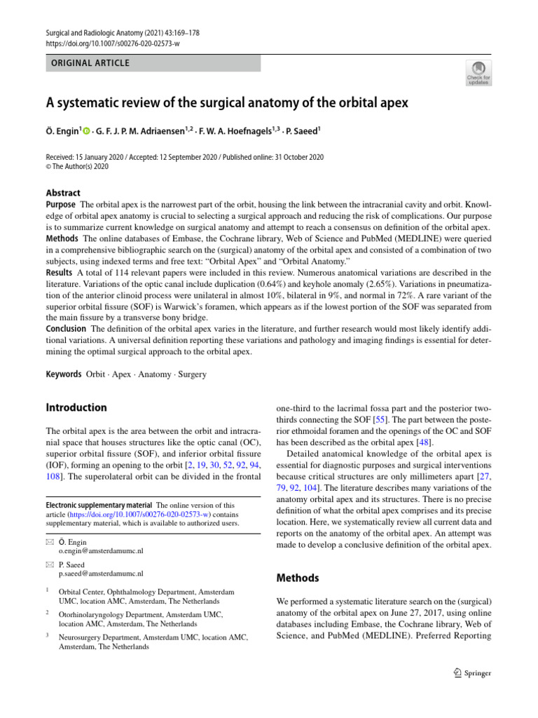 A Systematic Review of The Surgical Anatomy of The Orbital Apex | PDF ...