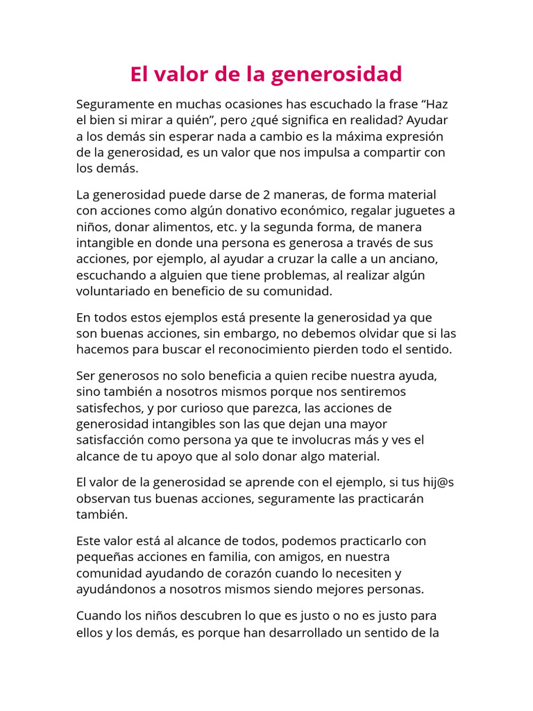 El Valor De La Generosidad Pdf