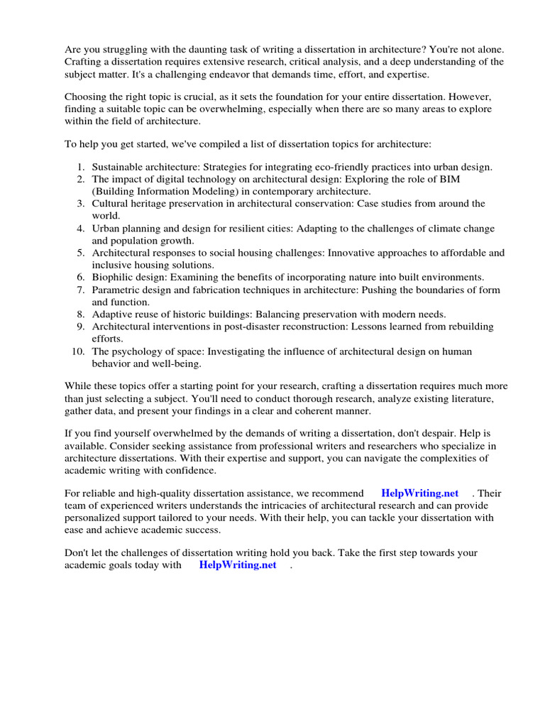 Architecture Dissertation Topics | PDF | Thesis | Essays