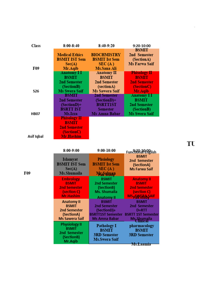 BSMIT 2nd Semester Class Schedule | PDF | Biology | Life Sciences