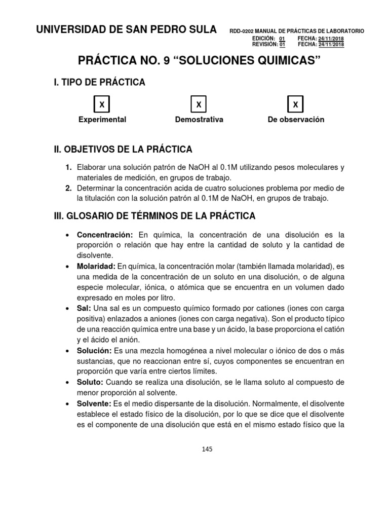 Práctica No. 9 "Soluciones Quimicas" | Descargar gratis PDF | Solubilidad | Concentración